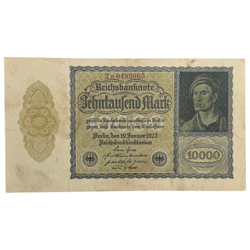 Веймарская республика (Германия) 10000 марок 1922 г. (Без литеры) (Малый формат) (Серия 2b)