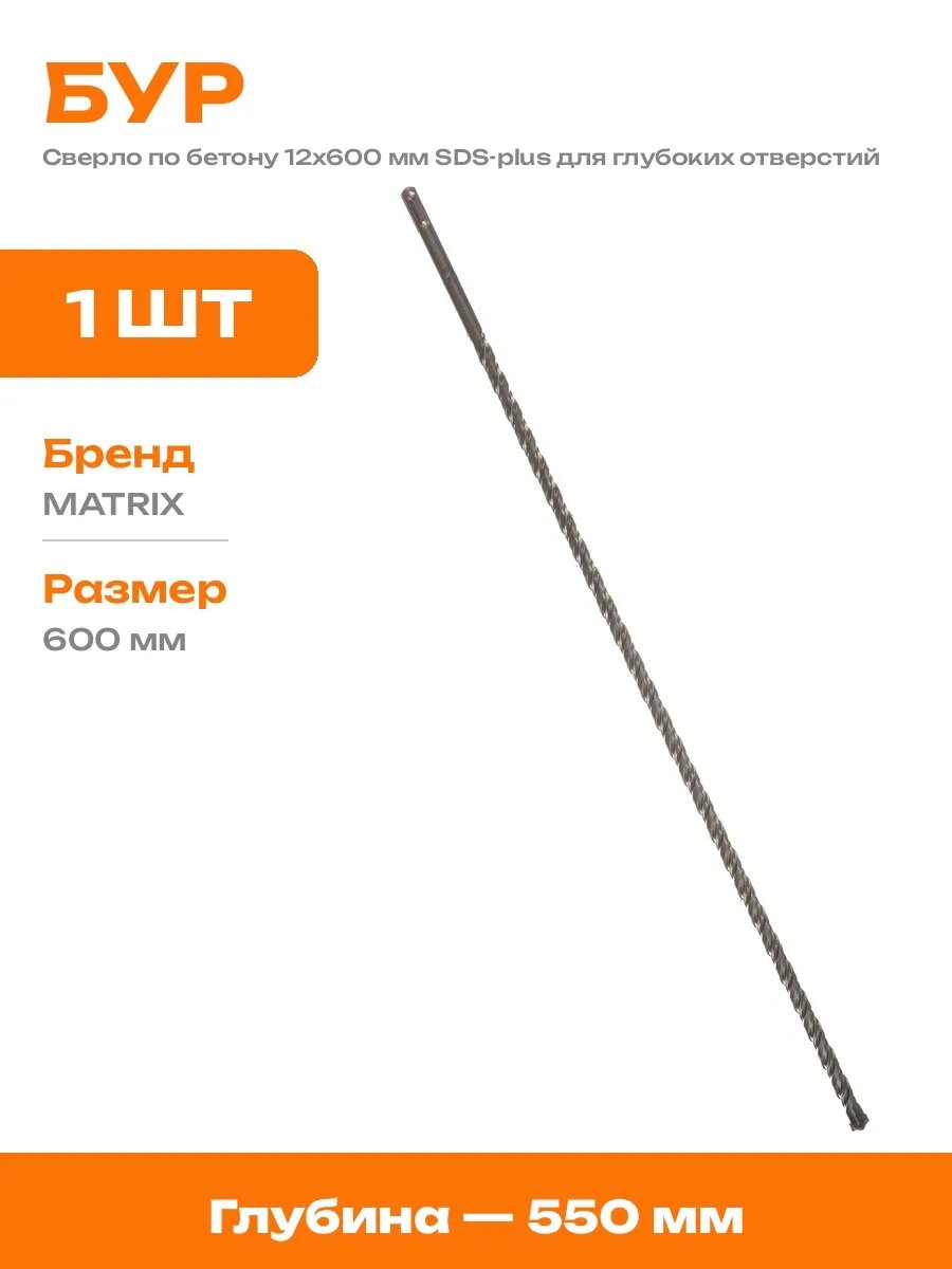 Сверло по бетону SDS-plus 12х600 мм бур для перфоратора