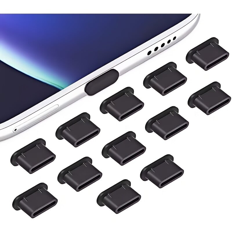 12 шт. USB-C заглушки для порта зарядки, черные, мягкие и гибкие, защита от пыли и царапин для смартфонов, планшетов, камер и электронных книг