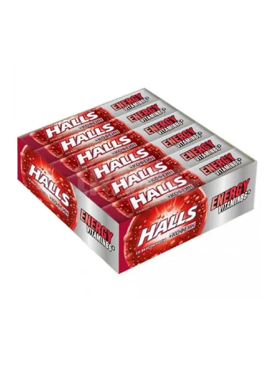 HALLS Леденцы кола+кофеин, 25 гр, 12 уп