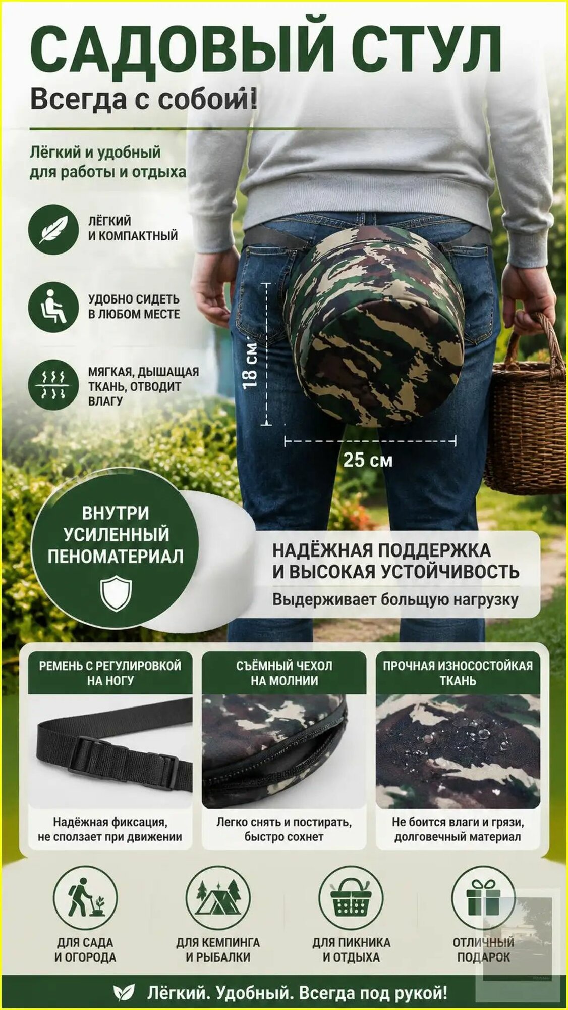 Садовый стул, ABS пластик, 25х25х18 см, 1 шт