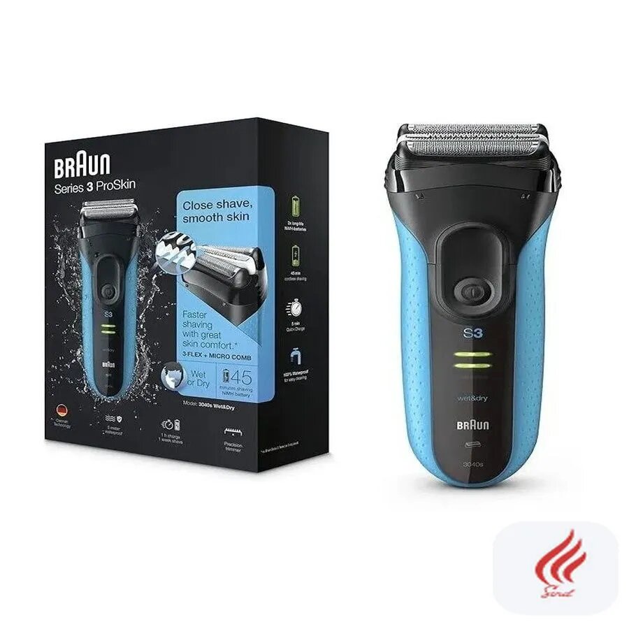 Braun Электробритва 3040S, черный, светло-синий