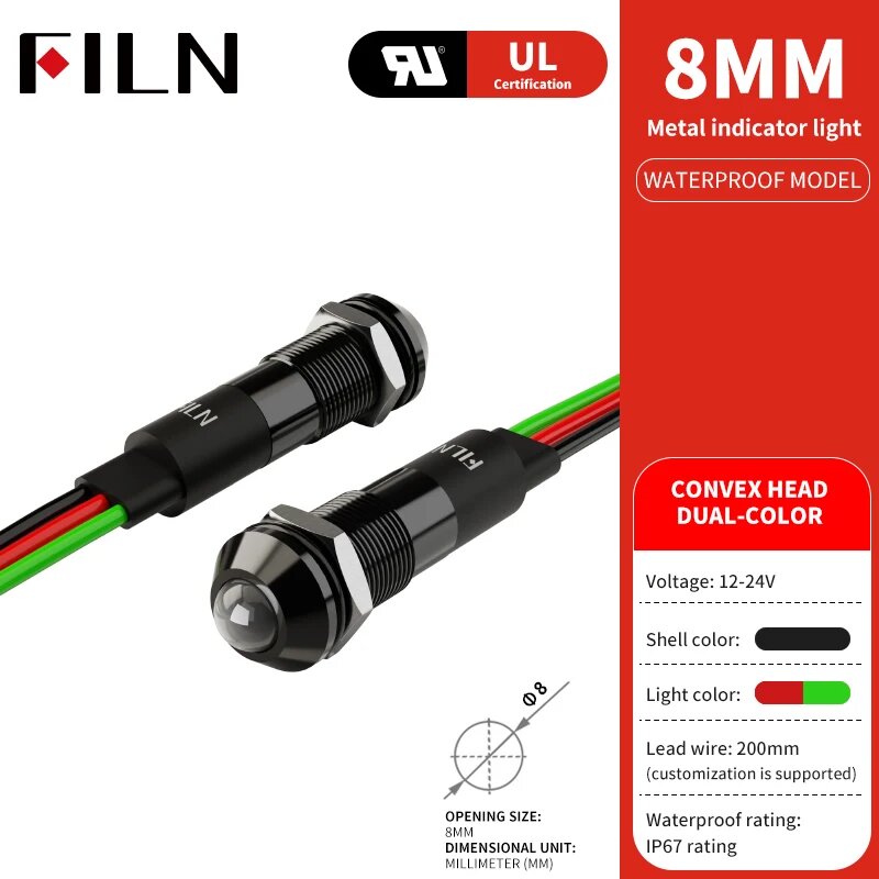 FILN 8 мм двухцветный индикатор, 12-24В, FL1A-8SW-D-1-12V