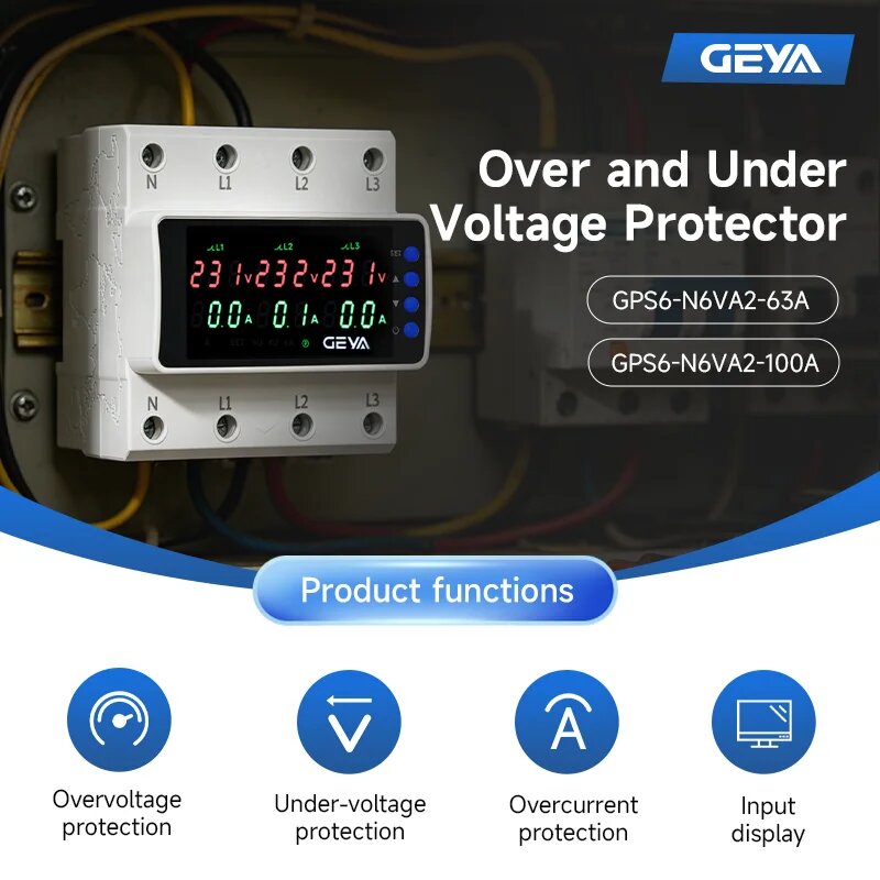 Реле контроля напряжения GEYA 3 фазы 63А/100А 63А