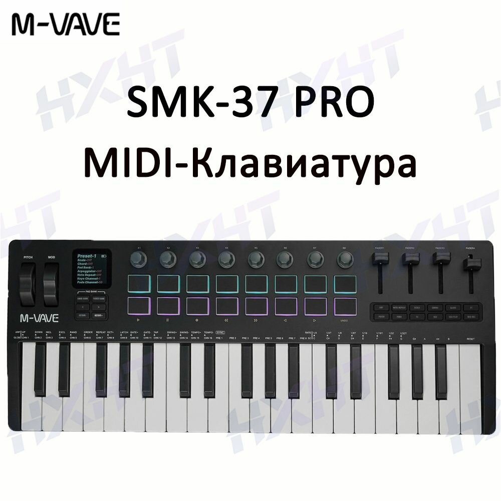 M-VAVE SMK-37 PRO 37-клавишная MIDI-клавиатура С 16 RGB-пэдами, Звуковым Модулем И Беспроводным Подключением