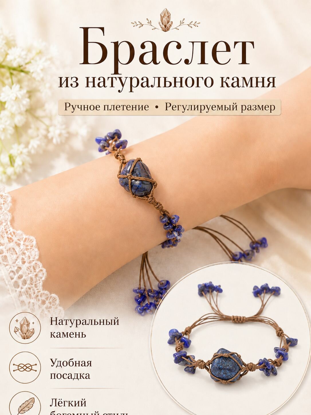 Браслет-цепочка, искусственный камень, авантюрин