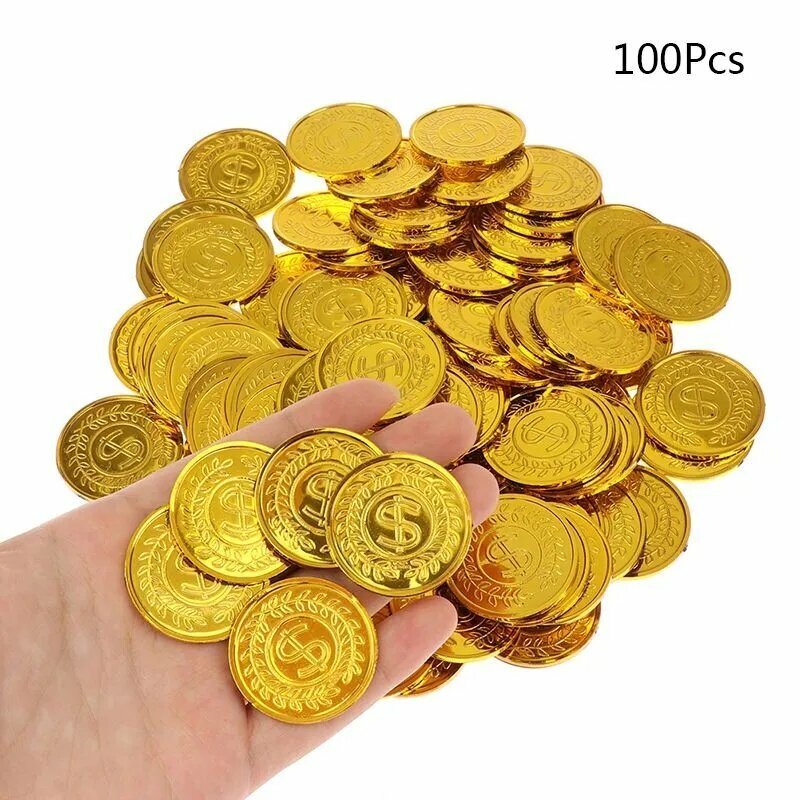 100 шт Пластиковые игрушечные монеты