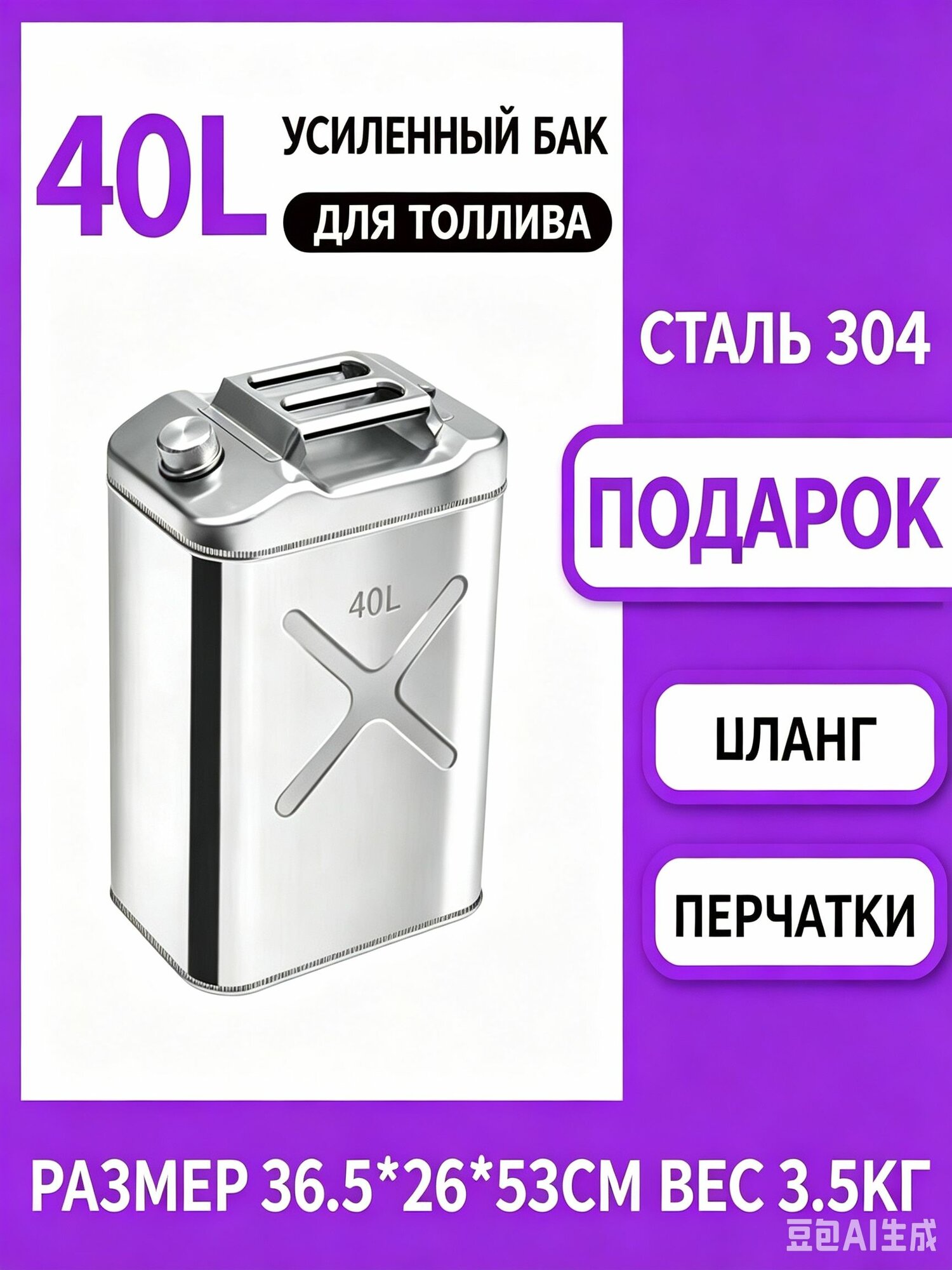 Канистра для ГСМ, 40л，из нержавеющей стали марки 304，