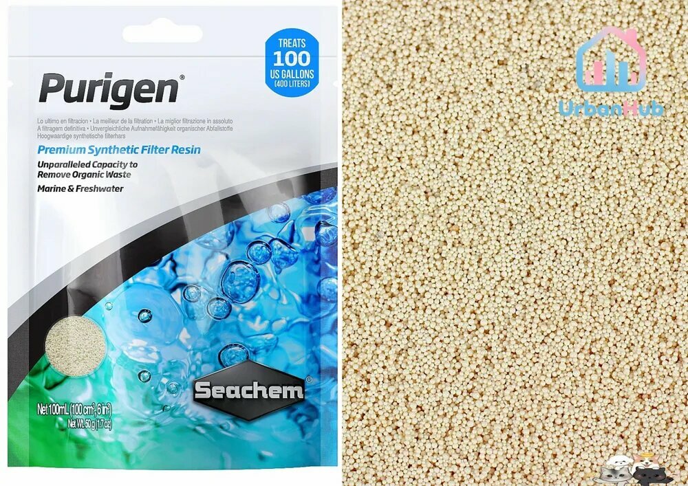 Seachem Purigen 100 мл на 400 л воды - Фильтр для удаления аммиака и нитратов, повышает прозрачность