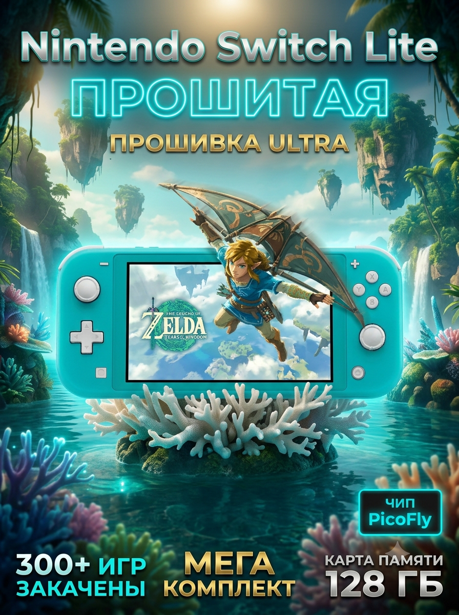 Новая Nintendo Switch Lite 128Gb (чип PicoFly), прошивка ULTRA, бирюзовый