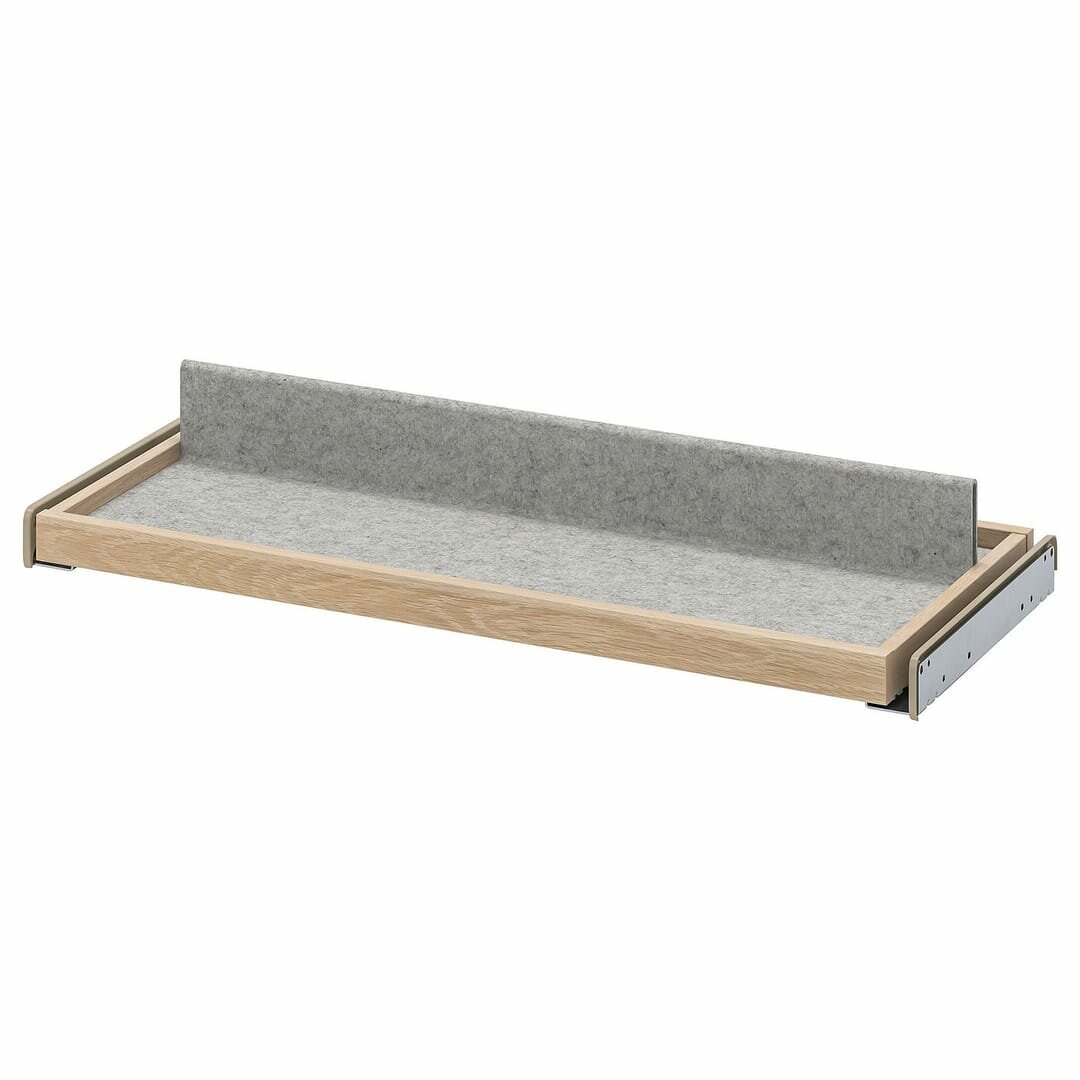 Корзина для хранения IKEA KOMPLEMENT Выдвижной лоток с вкладышем для обуви, имитация дуба выбеленная светло-серый, 75x35 см 993.321.33