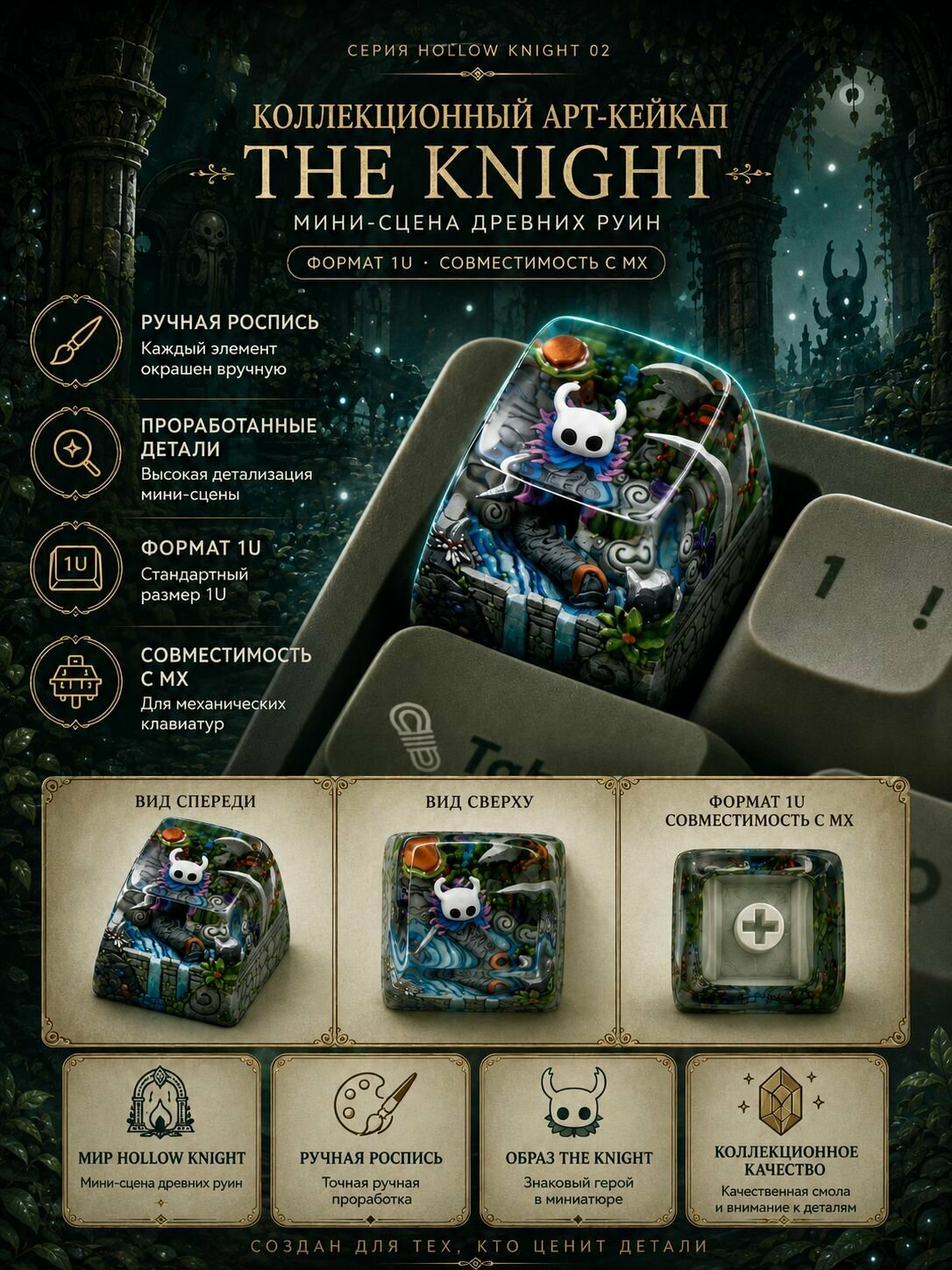 Кейкап Hollow Knight ESC, индивидуальный прозрачный смоляной колпачок для механической клавиатуры прозрачный колпачок смоляной кейкап