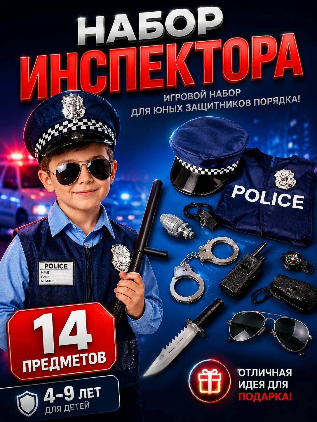 Игровой набор полицейского для мальчика Форма с наручниками