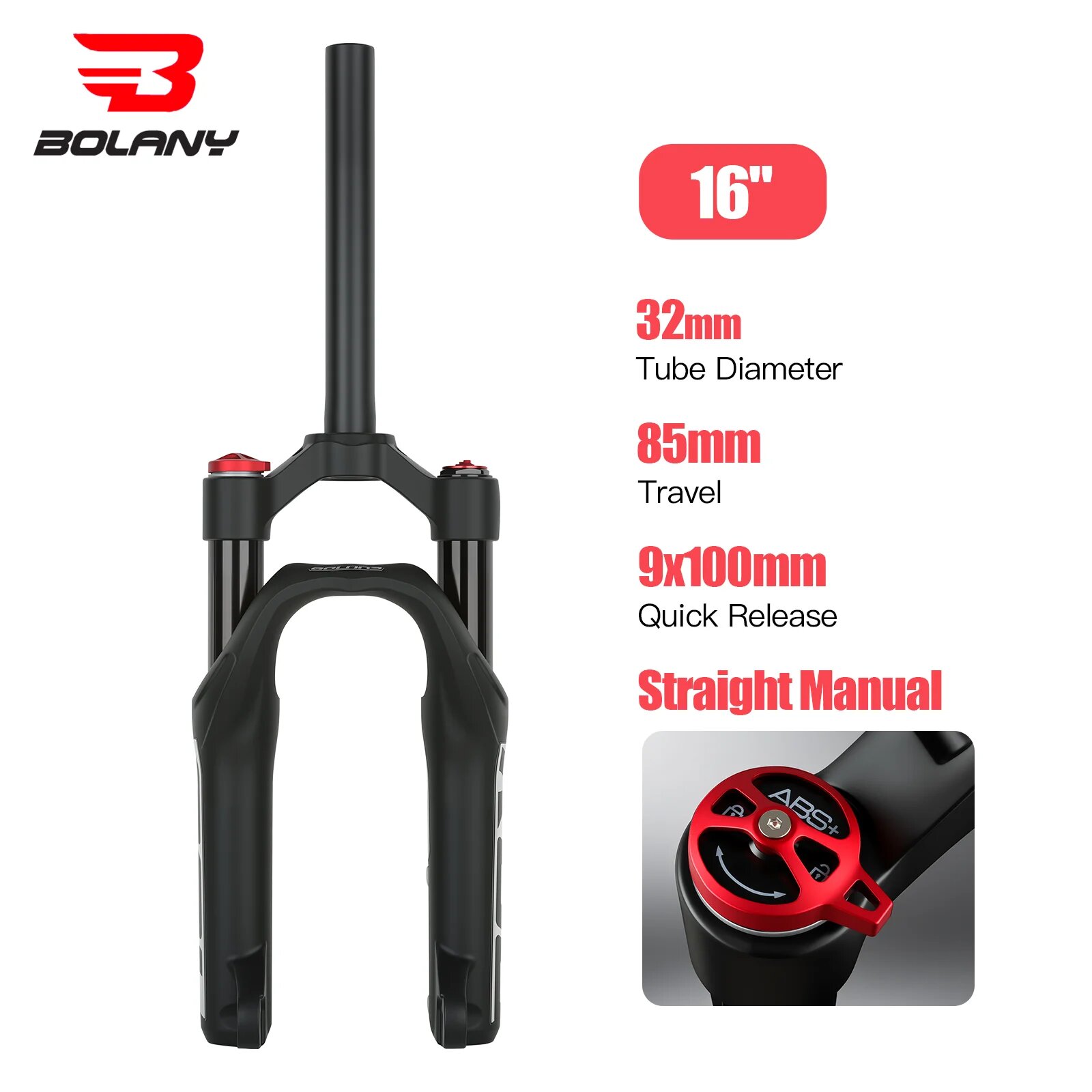 BOLANY Воздушная вилка 16", черная, алюминий+магний 16-inch Black Tube