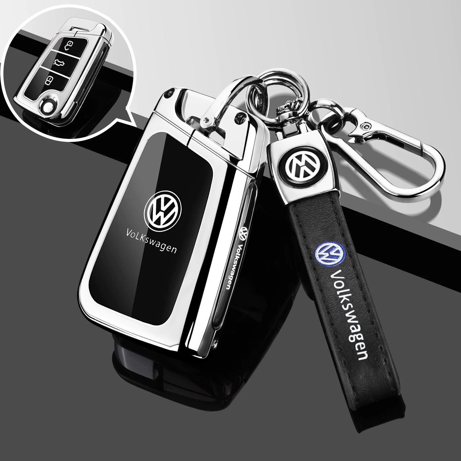 Кейс для брелока Volkswagen Teramont 2017-2020 С браслетом с логотипом, лунное серебро