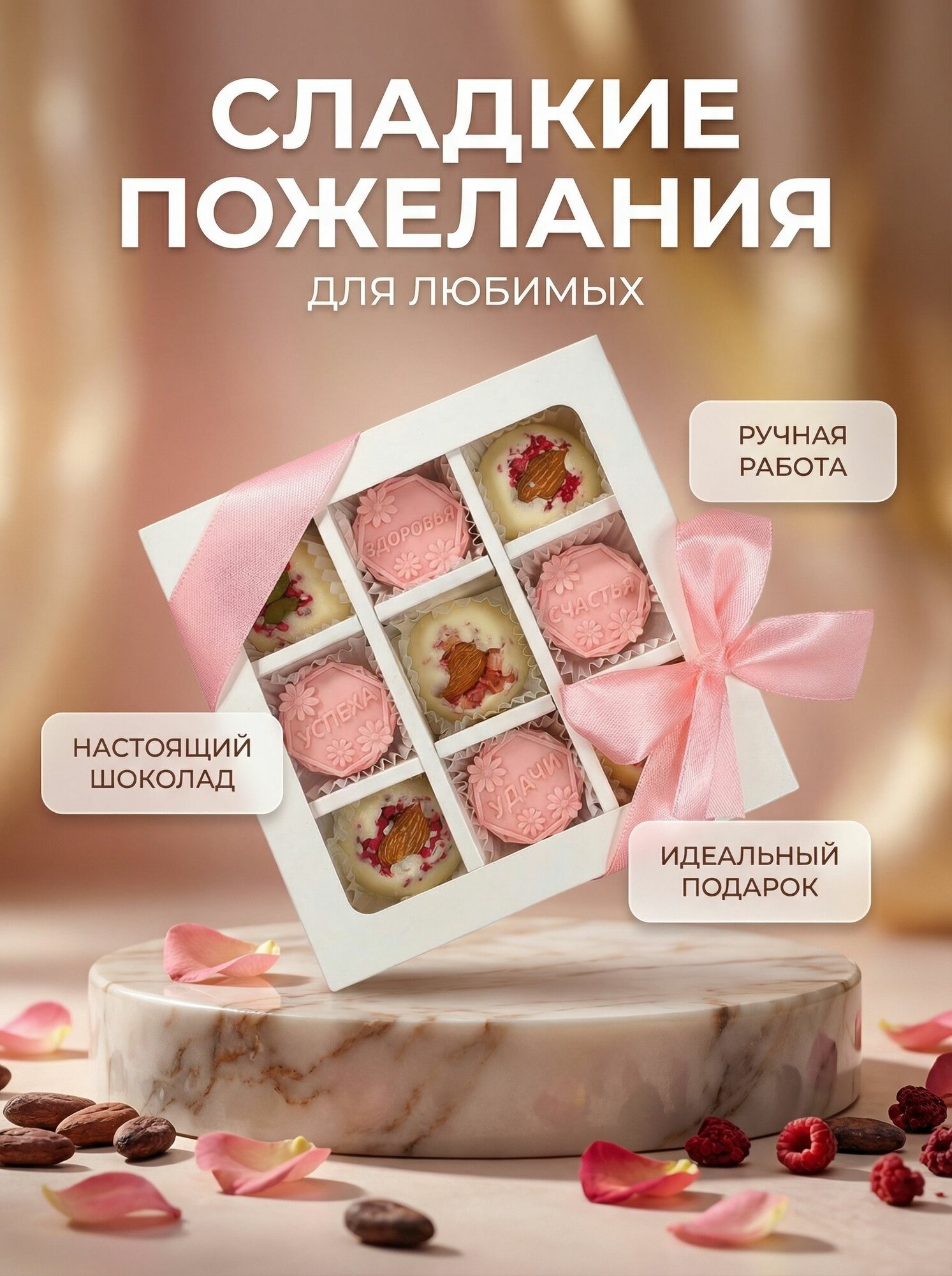 Конфеты "Пожелания", шоколадные, ручная работа, подарочный набор, 100г