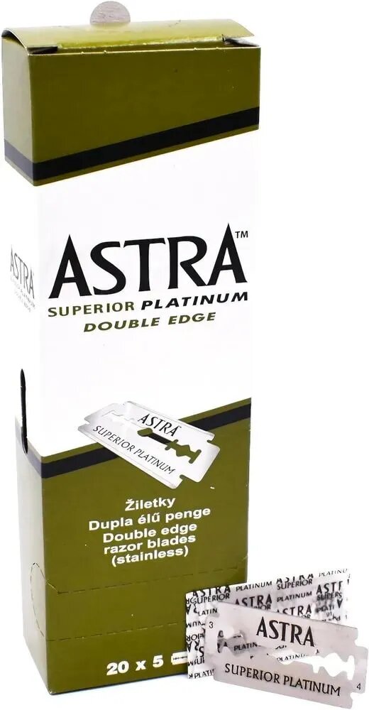 Лезвия для бритвы Gillette Astra Double Edge Platinum, упаковка 100 штук.20x5