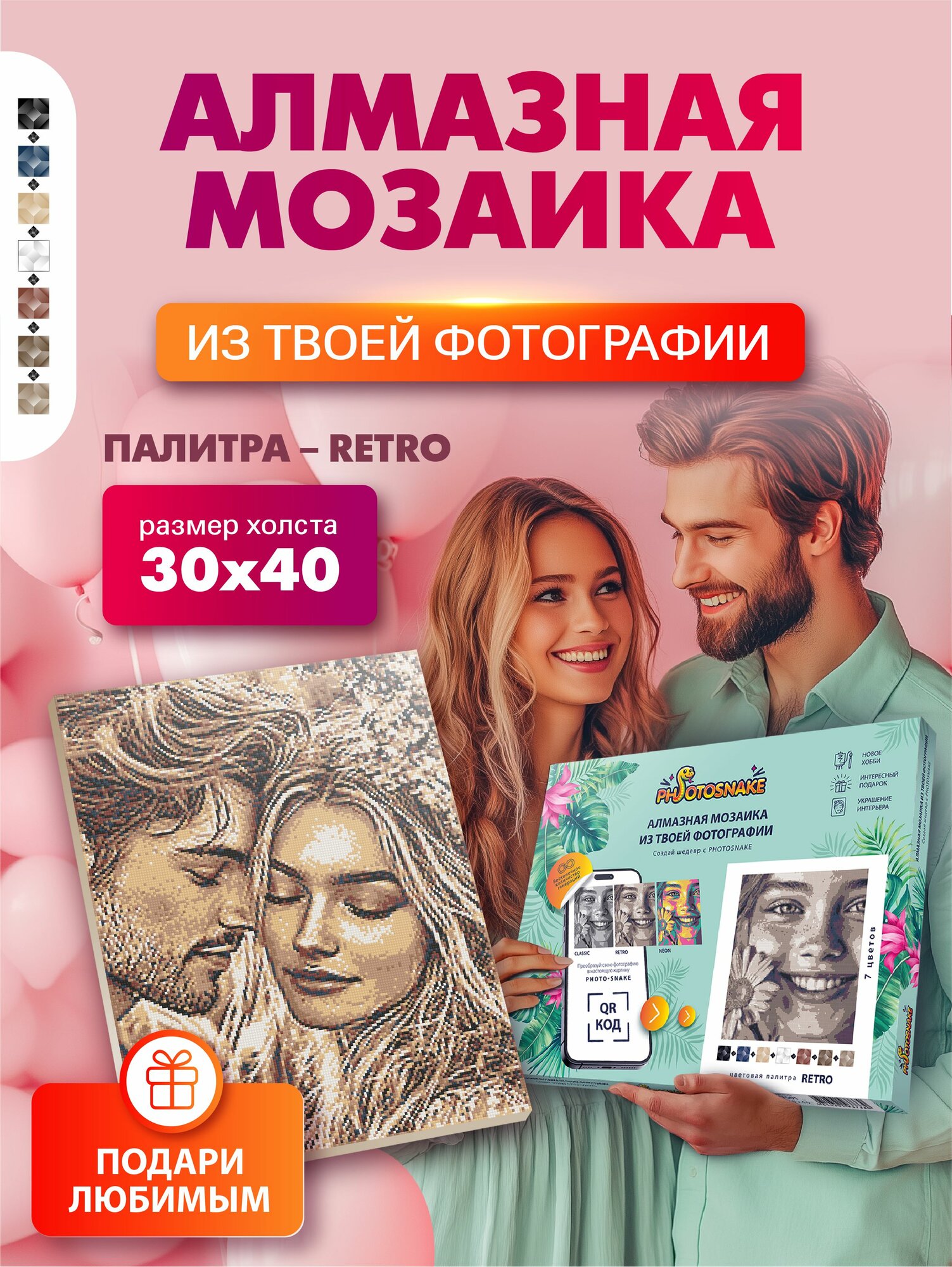 Алмазная мозаика по фото на холсте Photosnake Retro 30x40 A3