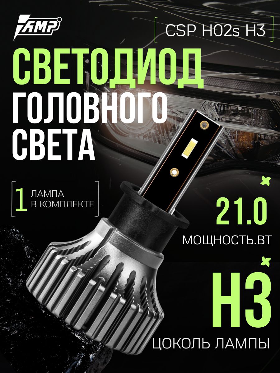 H3 Лампа Светодиодная / LED лампы / AMP CSP H02S H3 (1шт) / 12/24v