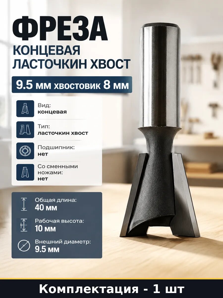 Фреза концевая ласточкин хвост 9.5 мм хвостовик 8 мм