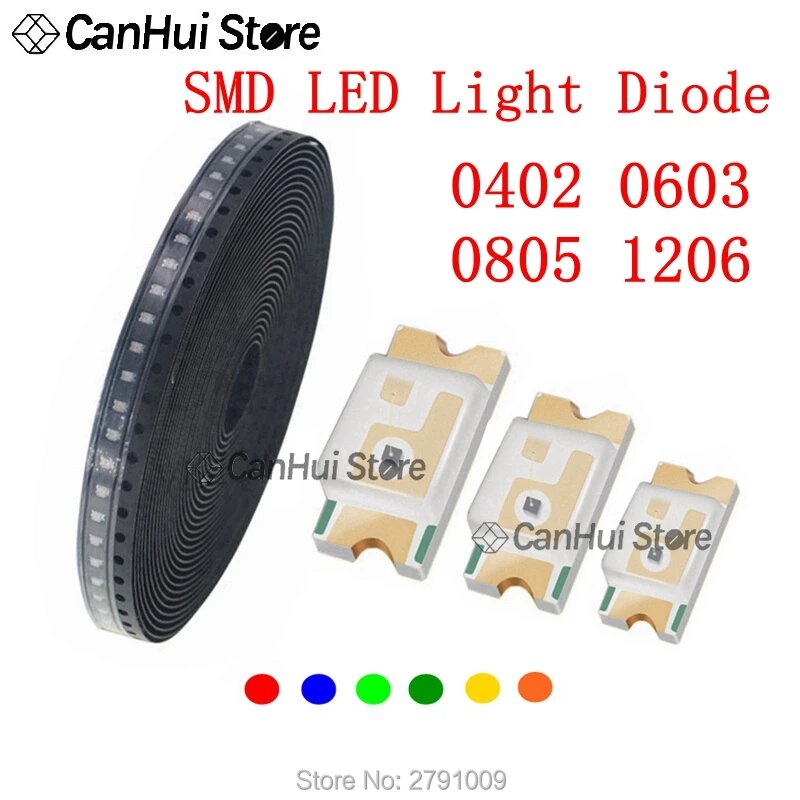 100 шт. 0402 0603 0805 1206 SMD светодиод красный желтый зеленый Белый Green (3V), 0805 2.0x1.2mm