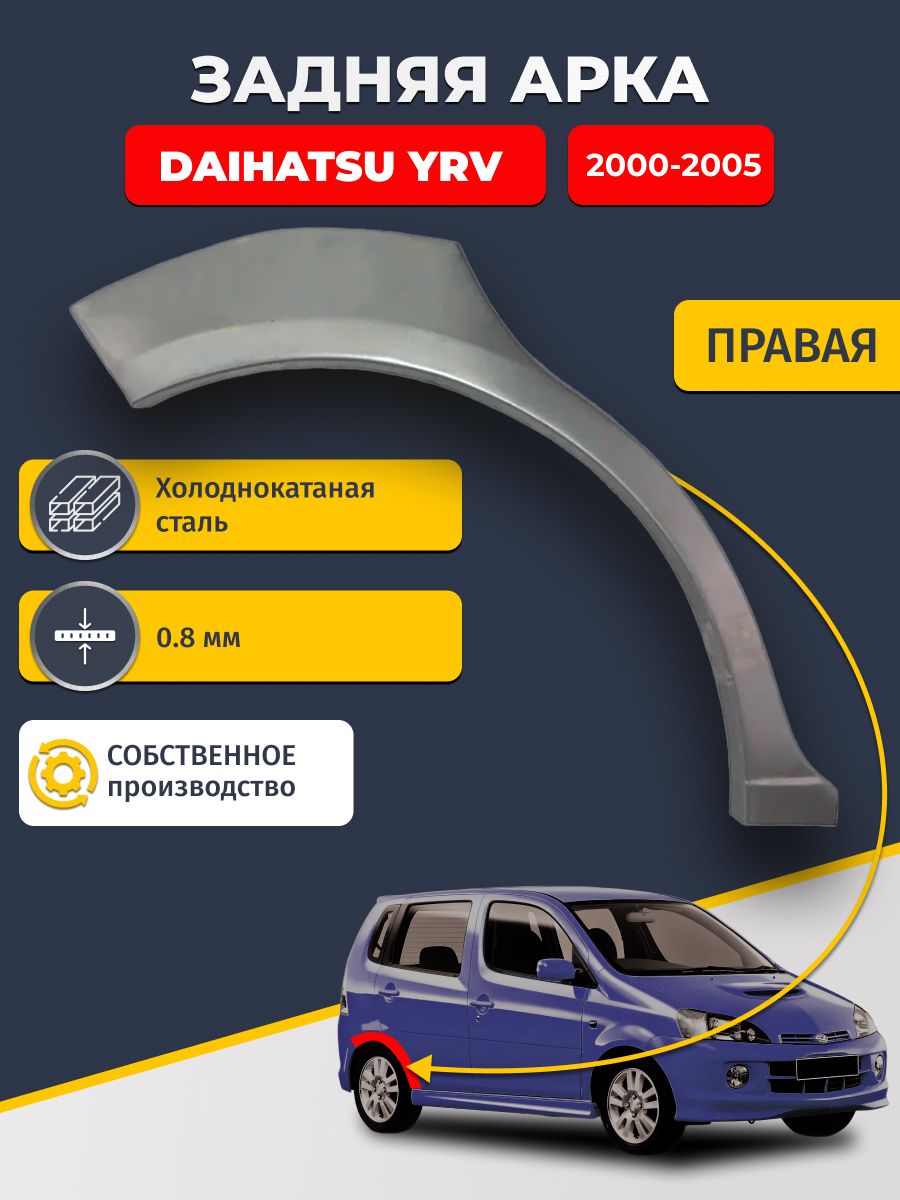 Правая задняя ремонтная арка для автомобиля Daihatsu YRV 2000 - 2005 (Дайхатсу ИРВ). Холоднокатаная сталь 0,8мм.