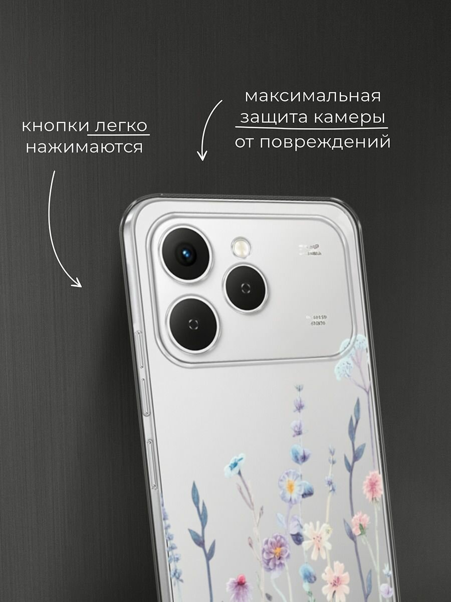 Чехол на Tecno Spark 40 / Текно Спарк 40 с принтом "Нежные полевые цветы" — фото 1