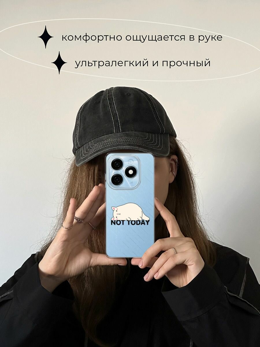 Чехол на Tecno Spark 20 / Текно Спарк 20 с принтом "Cat not today", прозрачный — фото 1