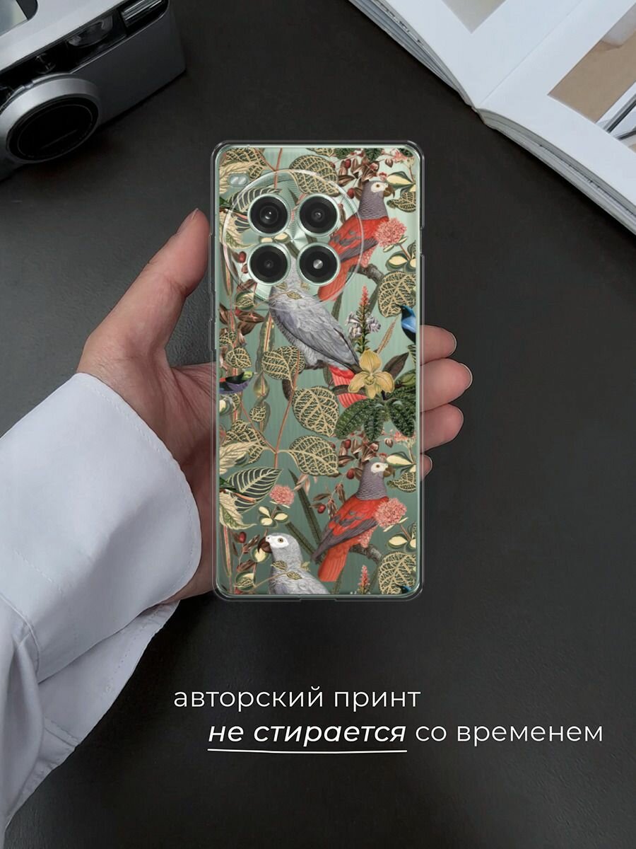 Чехол на OnePlus Ace 3 Pro / Ван Плас Эйс 3 Про с принтом "Tropical pattern", прозрачный — фото 1