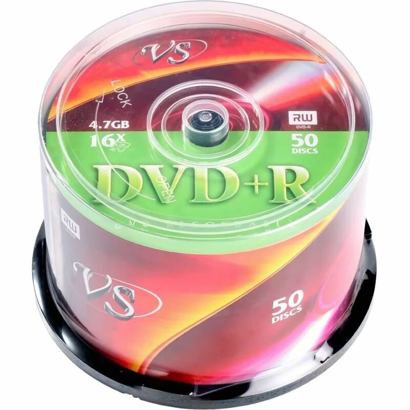 Носители информации VS DVD+R, 16х, 7,5 ГБ, Cake/50, диаметр диска 120 мм