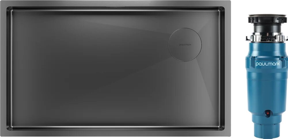Комплект Мойка Paulmark Next-Skew PM887444-GM, вороненая сталь / Измельчитель Intenso I-400