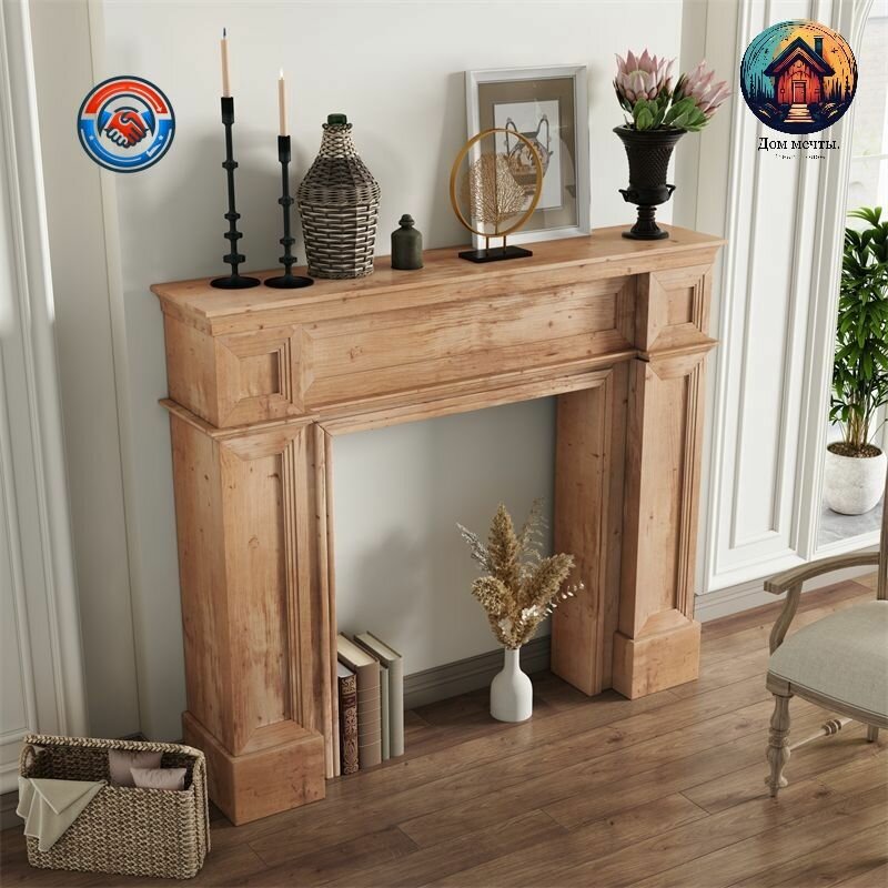 Декоративная каминная тумба-полка 130x20x110 см в цвете дерева, ретро-шкаф для гостиной, прихожей и спальни, стеллаж в стиле камина от Дом мечты