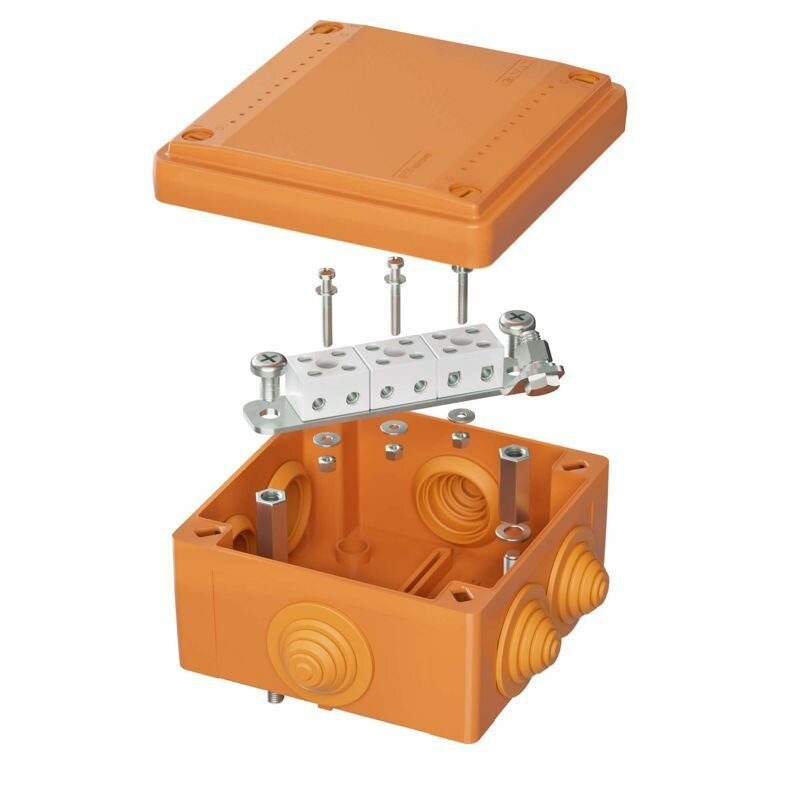 Коробка ответвительная FS 100х100х50мм IP56 6п 450В 6А 4кв. мм с кабельными вводами и клеммниками пластик. DKC FSB11604