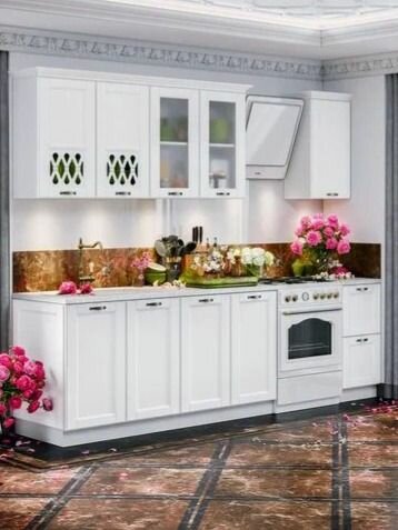 Кухонный гарнитур Милано МДФ 2м белый текстурный/белый со столешницей компоновка №2 МИФ