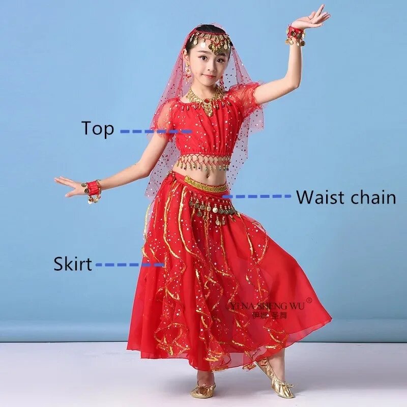 Детский костюм для танца живота YI NA SHENG WU 6 цветов S, Red 3pcs