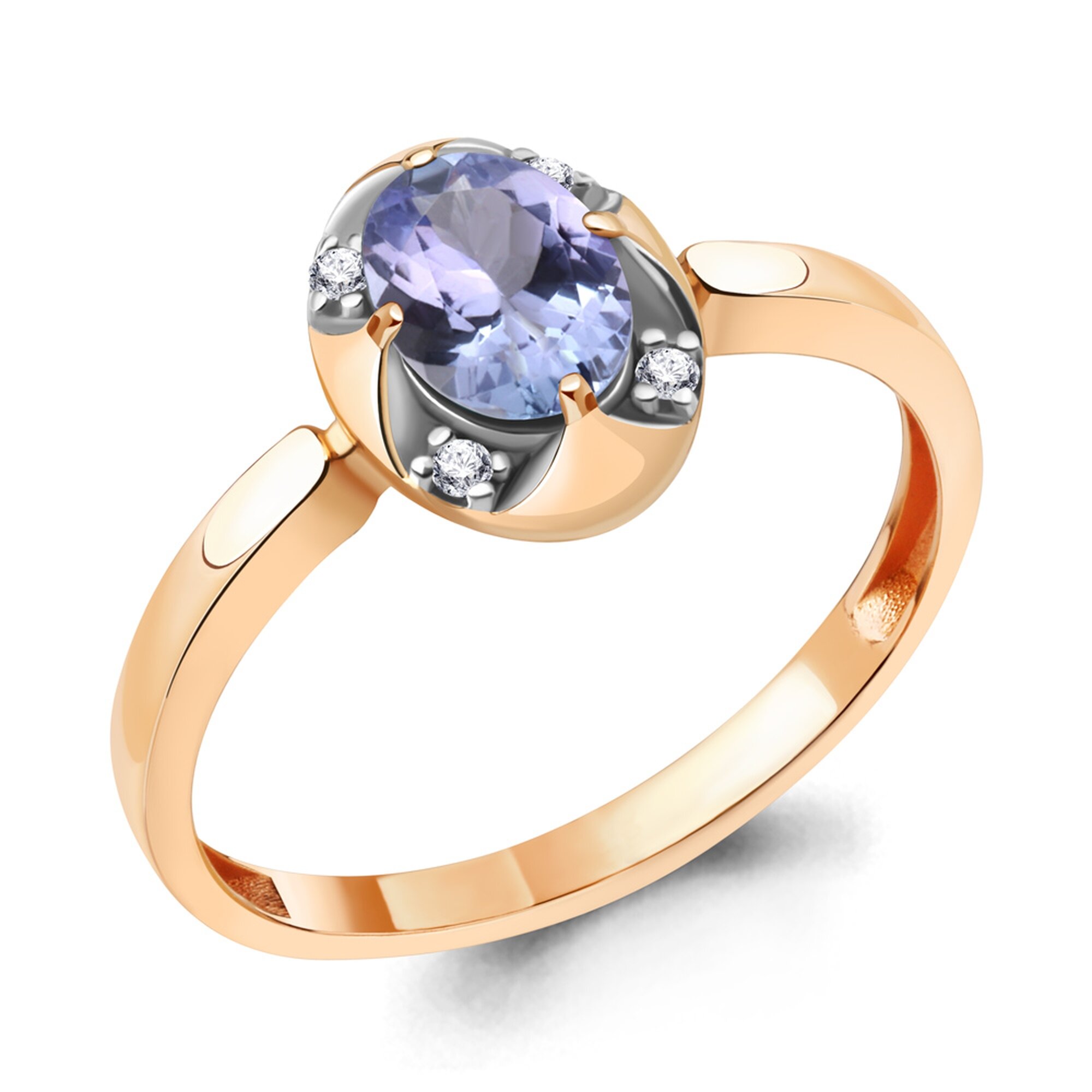 Кольцо, красное золото, 585 проба, бриллиант, танзанит