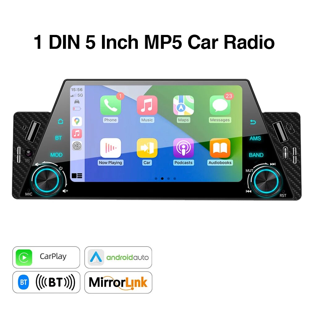 1din Автомобильный мультимедийный плеер Carplay Android Auto с автоматической навигацией и дисплеем Mirrorlink 5-дюймовый MP5.