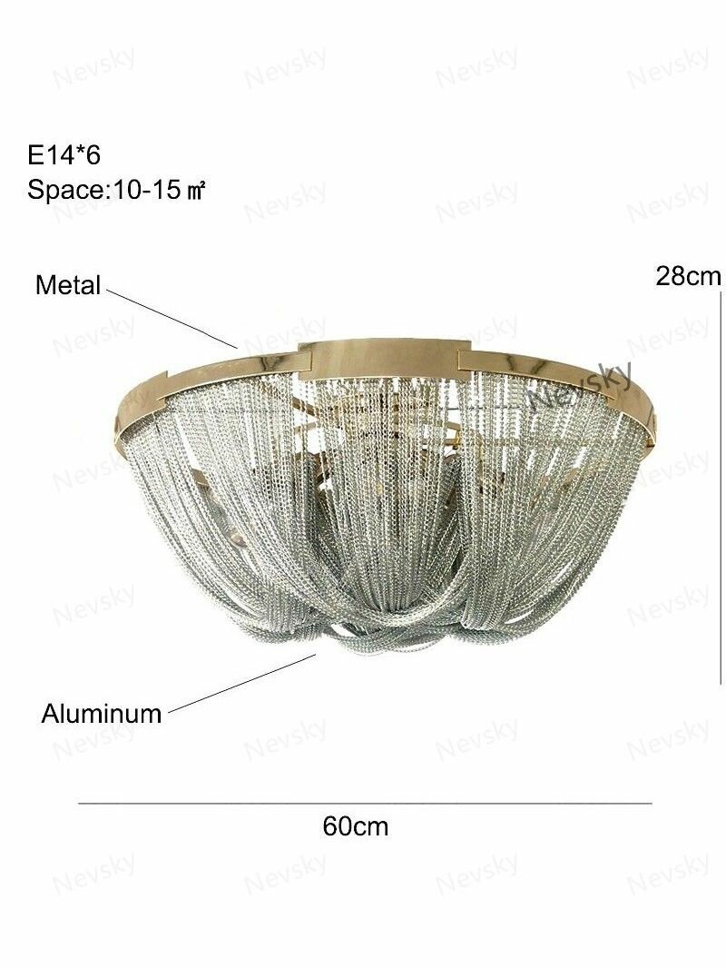 Потолочная люстра с кисточкой золотой обод и серебристая цепочка