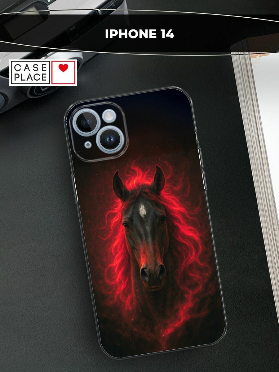 Чехол на Apple iPhone 14 / Айфон 14 с принтом Конь и огненная грива