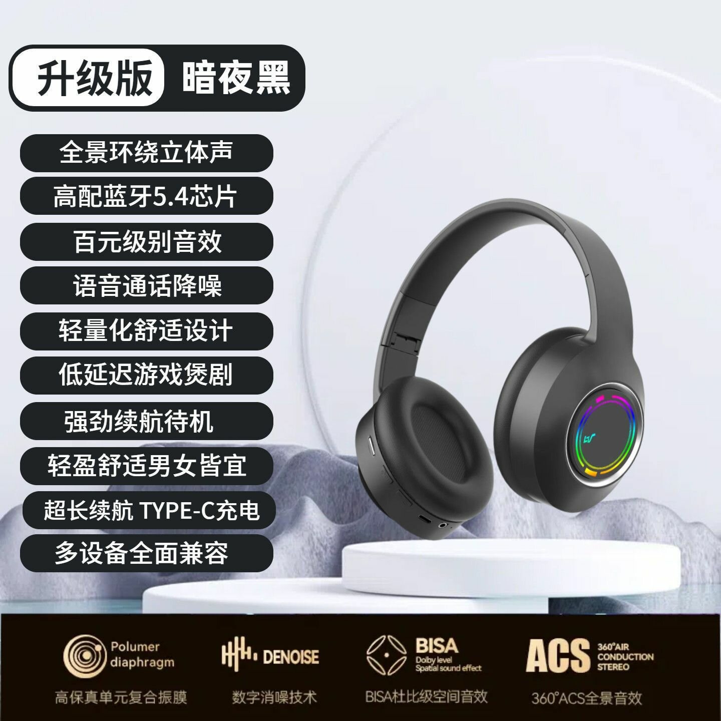 M3 наушники-гарнитура с Bluetooth 5.4, сверхдолгим сроком службы, для игр и музыки, беспроводной Bluetooth 5.4 с