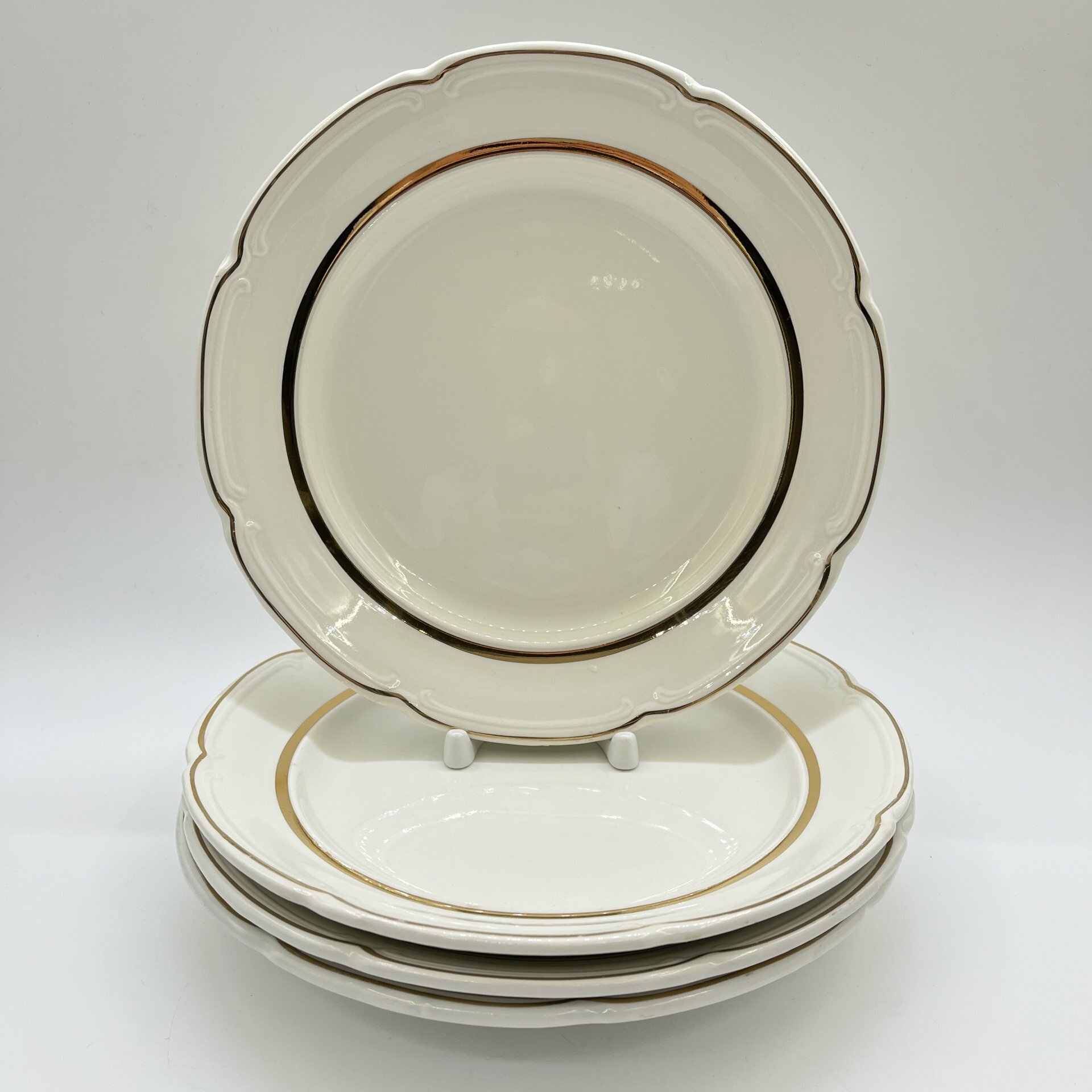 Набор обеденных тарелок на 4 персоны (в подборе), фаянс, золочение