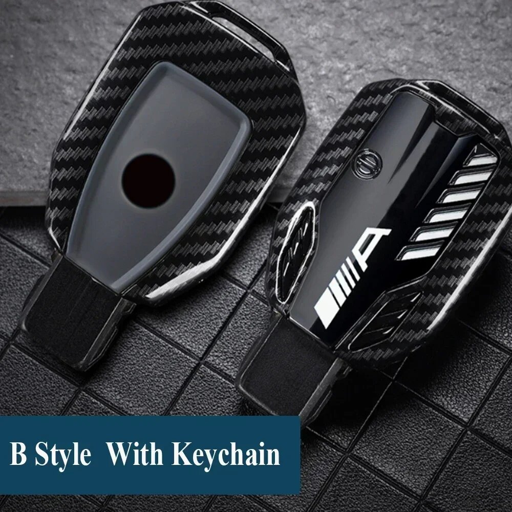 Чехол для ключей из углеродного волокна из цинкового сплава, брелок для ключей для Mercedes Benz AMG A B C E S Class W204 W205 W212 W213 W176 GLC CLA W177 B-Carbon fiber