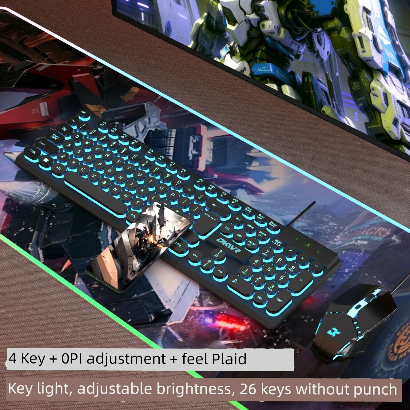 Комплект клавиатуры и мыши Dark Warrior Punk: проводные, бесшумные, с реалистичным тактильным откликом, для игр и