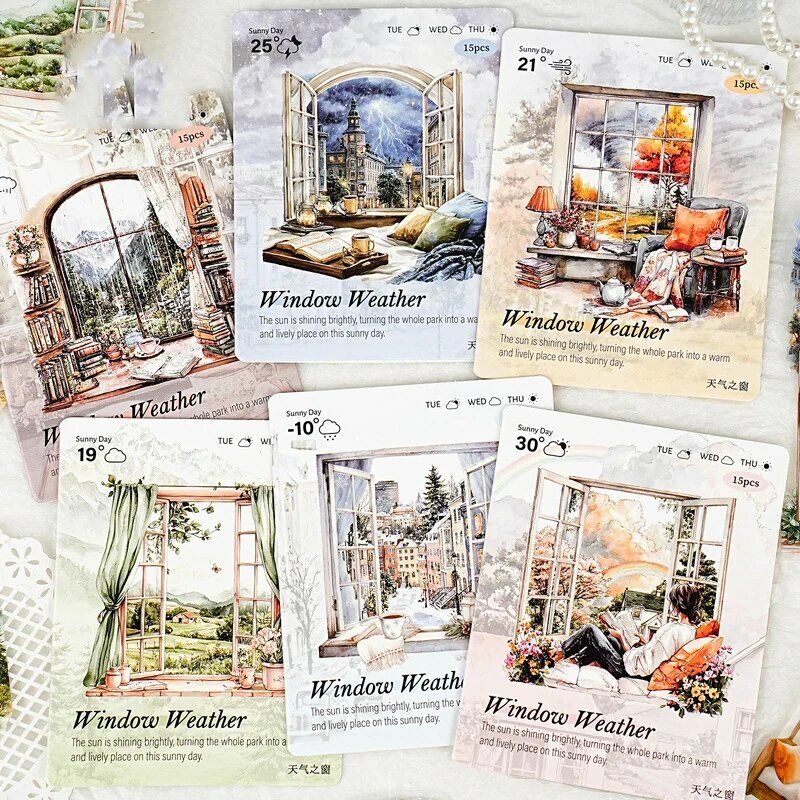 Наклейки для декупажа Jianwu "Винтажные окна", Цвет: set of 6