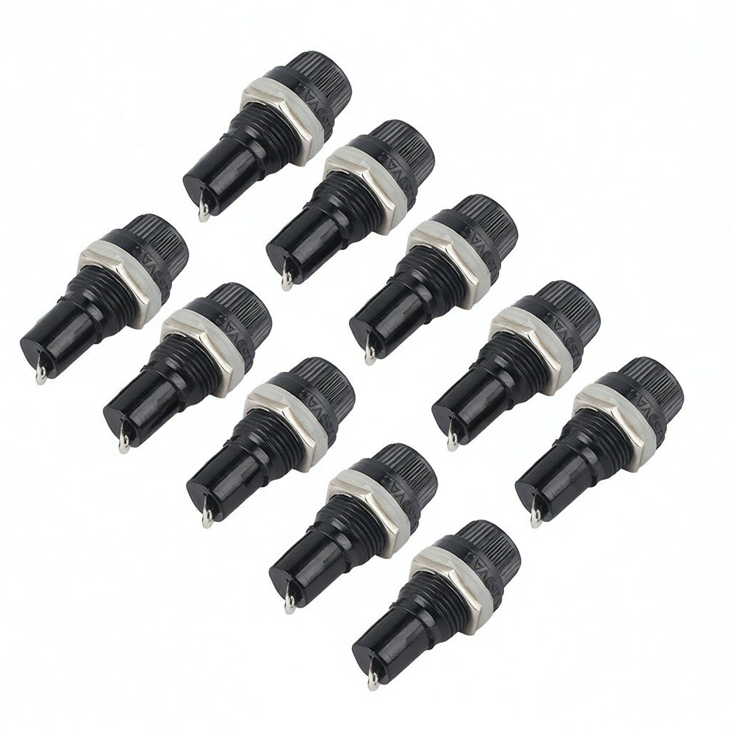 10шт Корпусы для предохранителей с винтовыми крышками для панельной установки для стеклянных трубчатых предохранителей радио 5 x 20mm, черные, пластик, 10A 250V, для электрооборудования мотоциклов автомобилей грузовиков