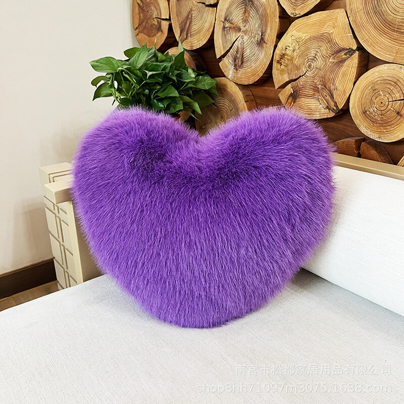 Поясничная подушка для дивана в форме сердца из искусственного меха под лису, мягкая и плюшевая.30*40cm. Рис.1