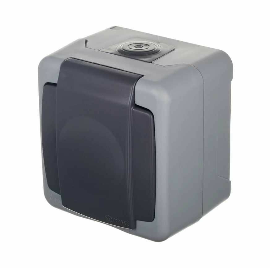 Розетка MAKEL о/у серая с заземлением IP55 с крышкой 36064029