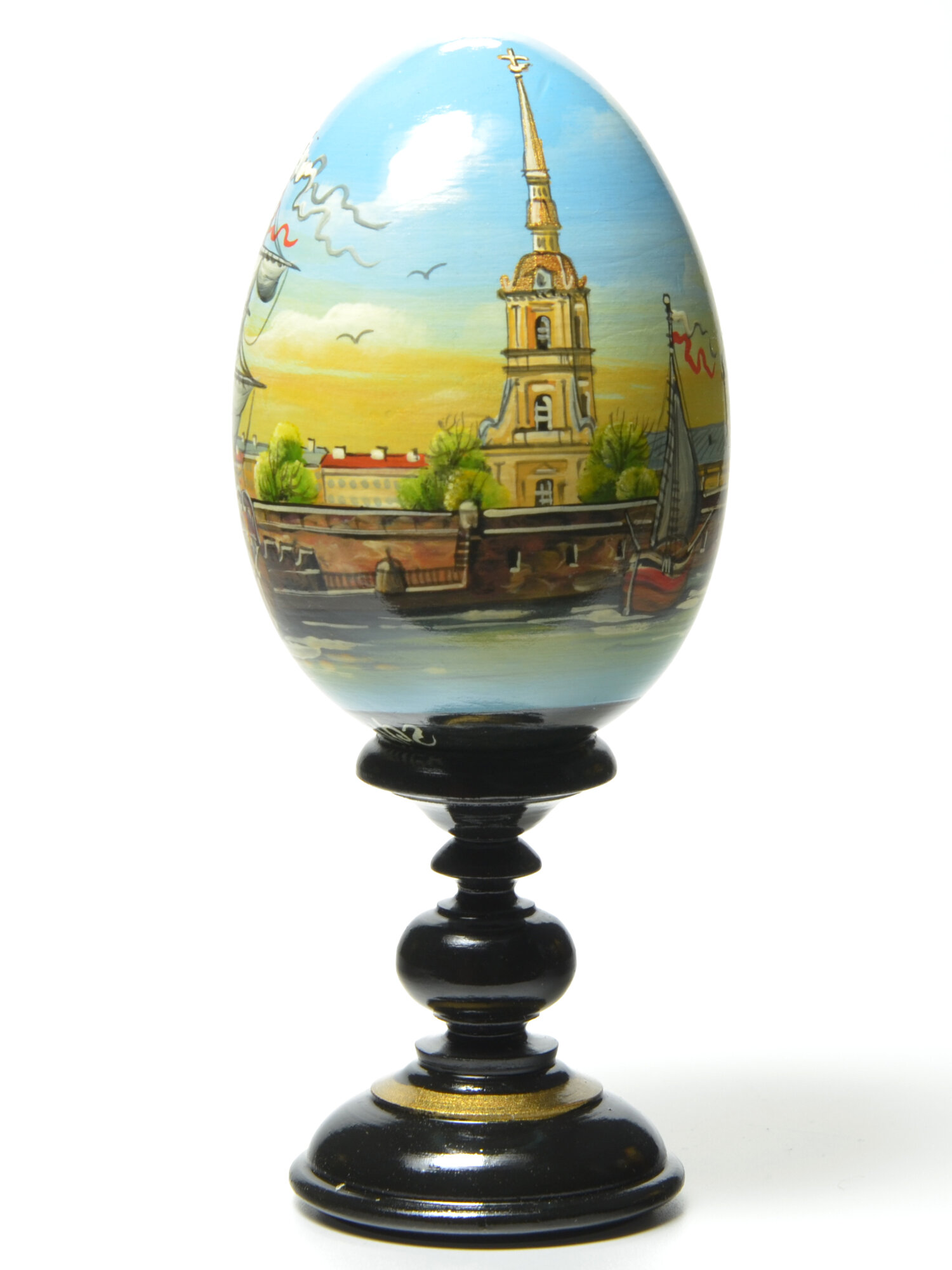 Яйцо "Виды Санкт-Петербурга", круговое, авторская роспись, на подставке, высота 18 см