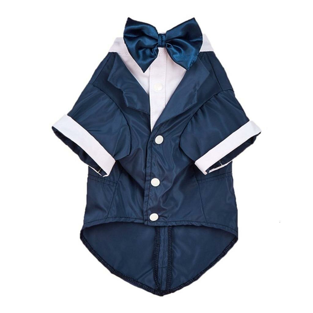 Собачий комбинезон с бантом и жилетом, Синий - XL
