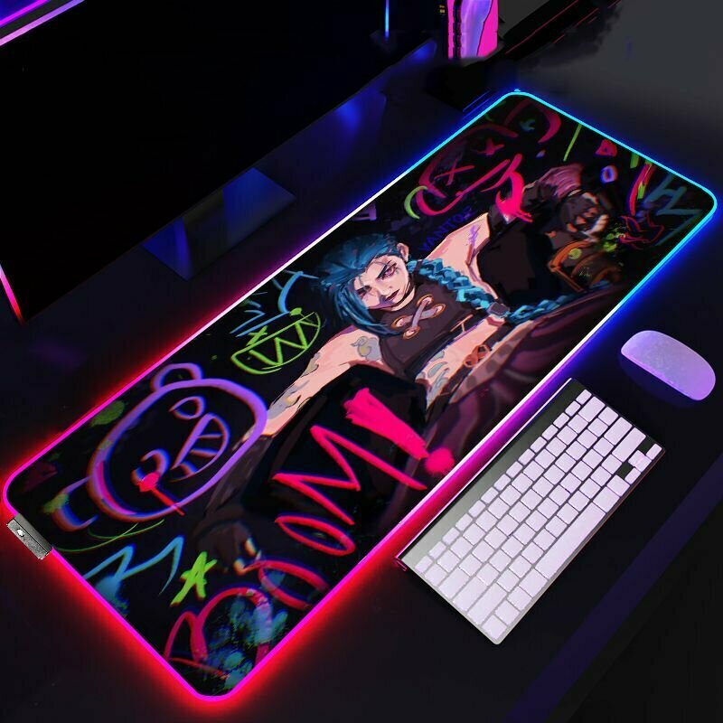 Коврик для мыши Jinx RGB gaming XXL ноутбук нескользящий большой настольный коврик для клавиатуры 900x400